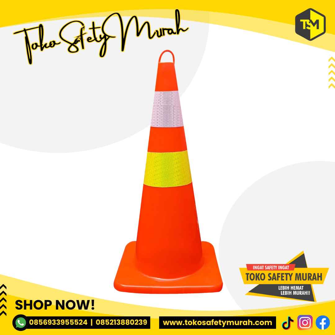 Safety Traffic Cone Karet 70cm Rubber Cone Orange 70 cm Double Scotlight Pembatas Jalan Kerucut ...