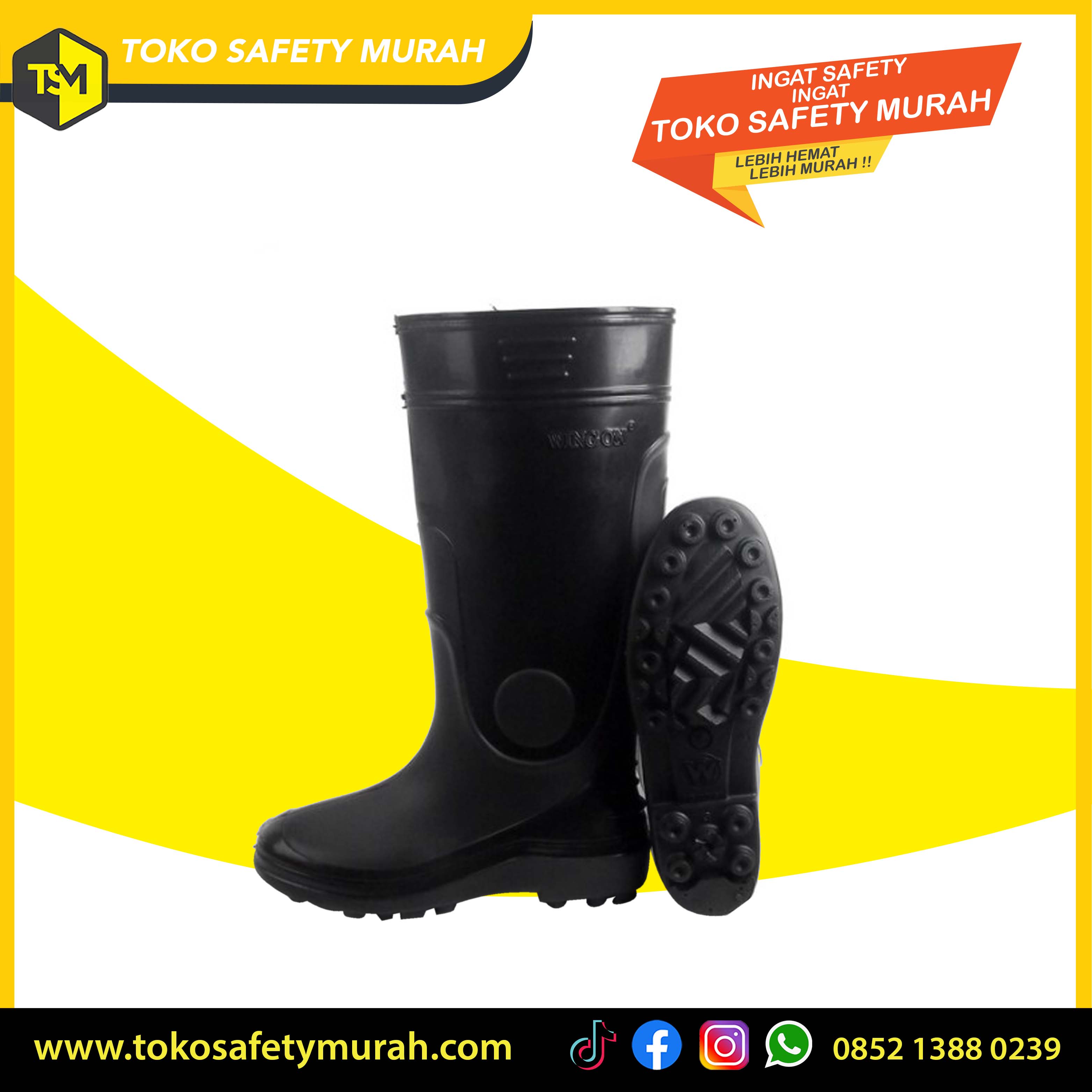 Sepatu Boot Model Panjang Tinggi Warna Hitam Black Karet PVC Untuk ...
