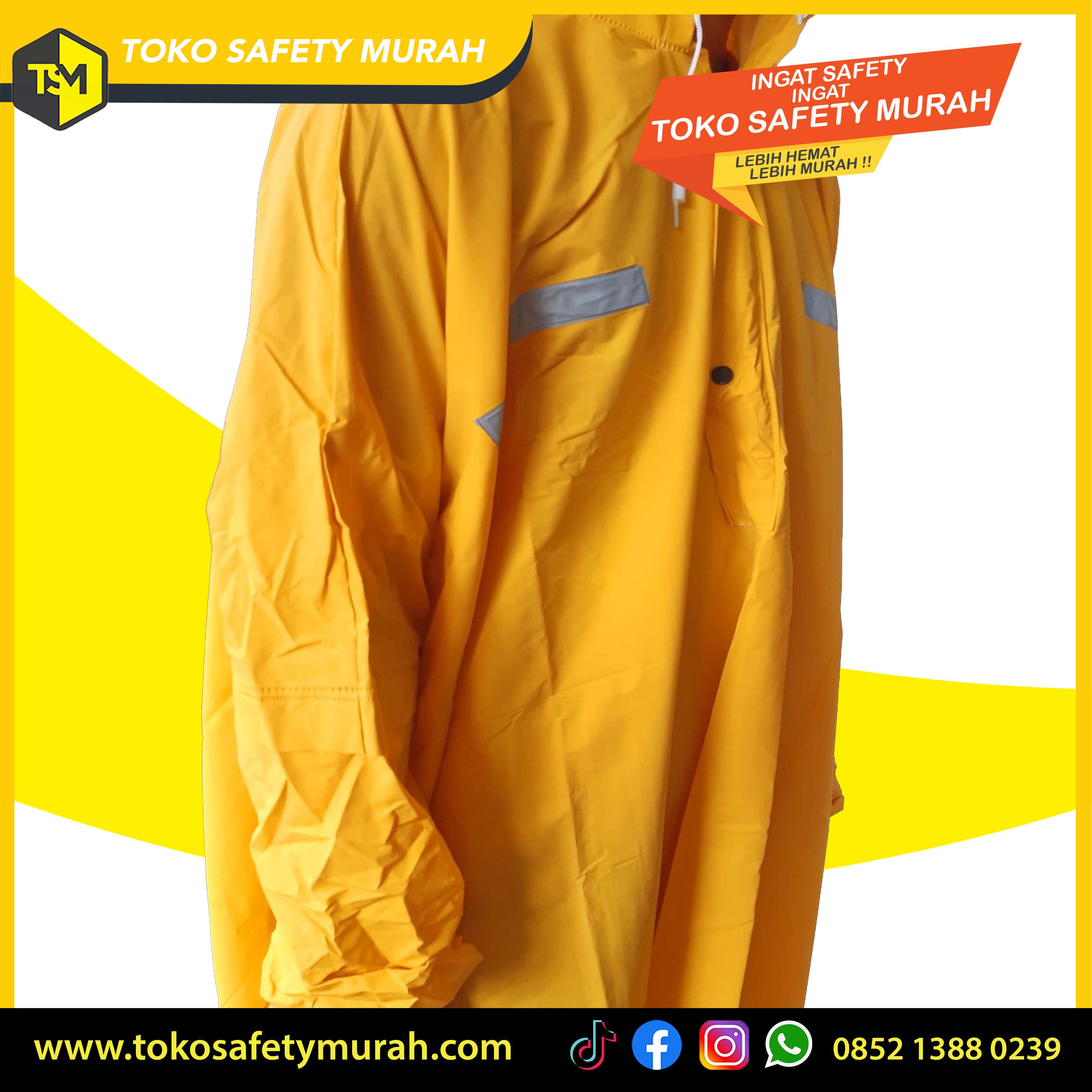 Jas Hujan Safety Kuning PVC Tebal Ponco Lengan / Mantel Motor Anti Air ...