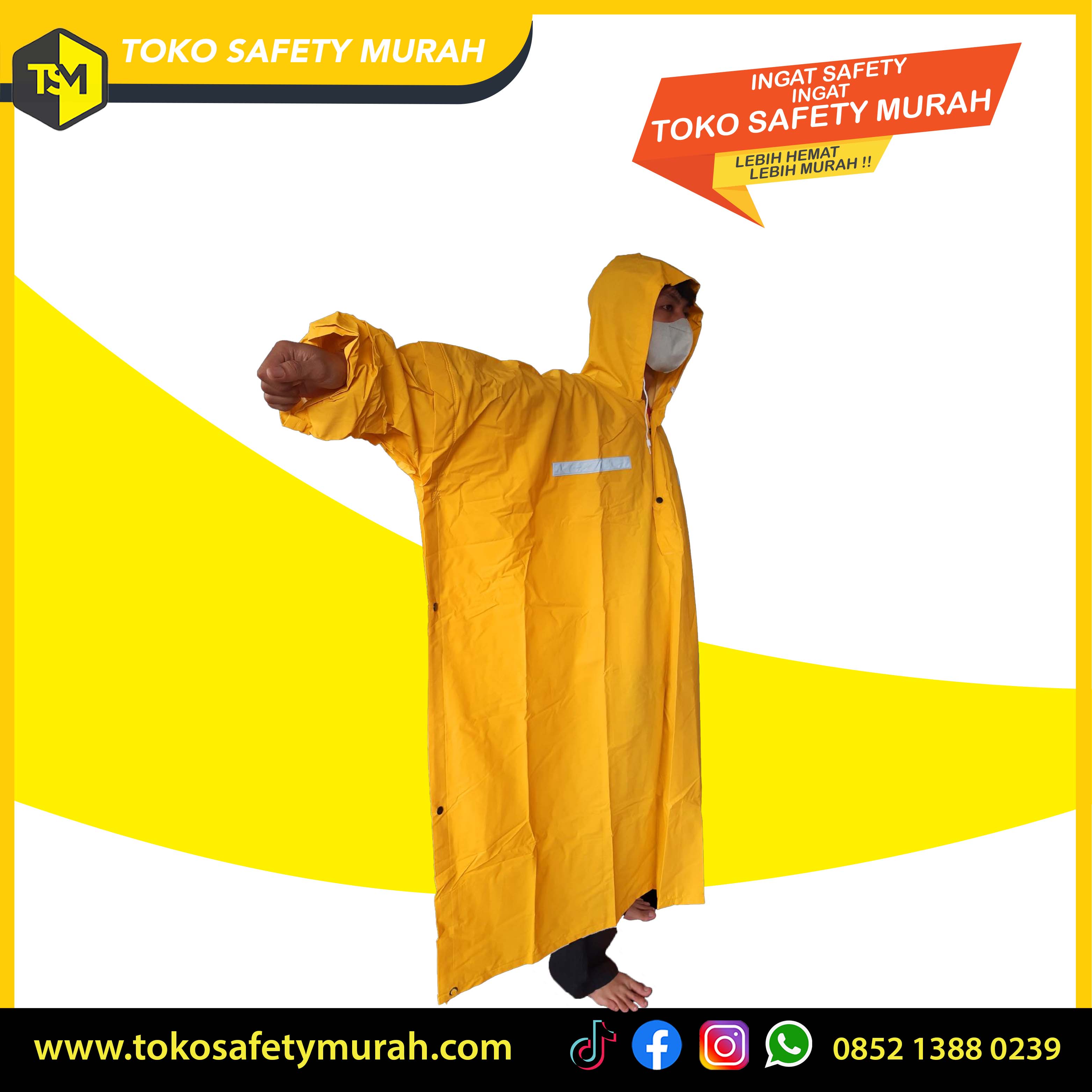 Jas Hujan Safety Kuning PVC Tebal Ponco Lengan / Mantel Motor Anti Air ...