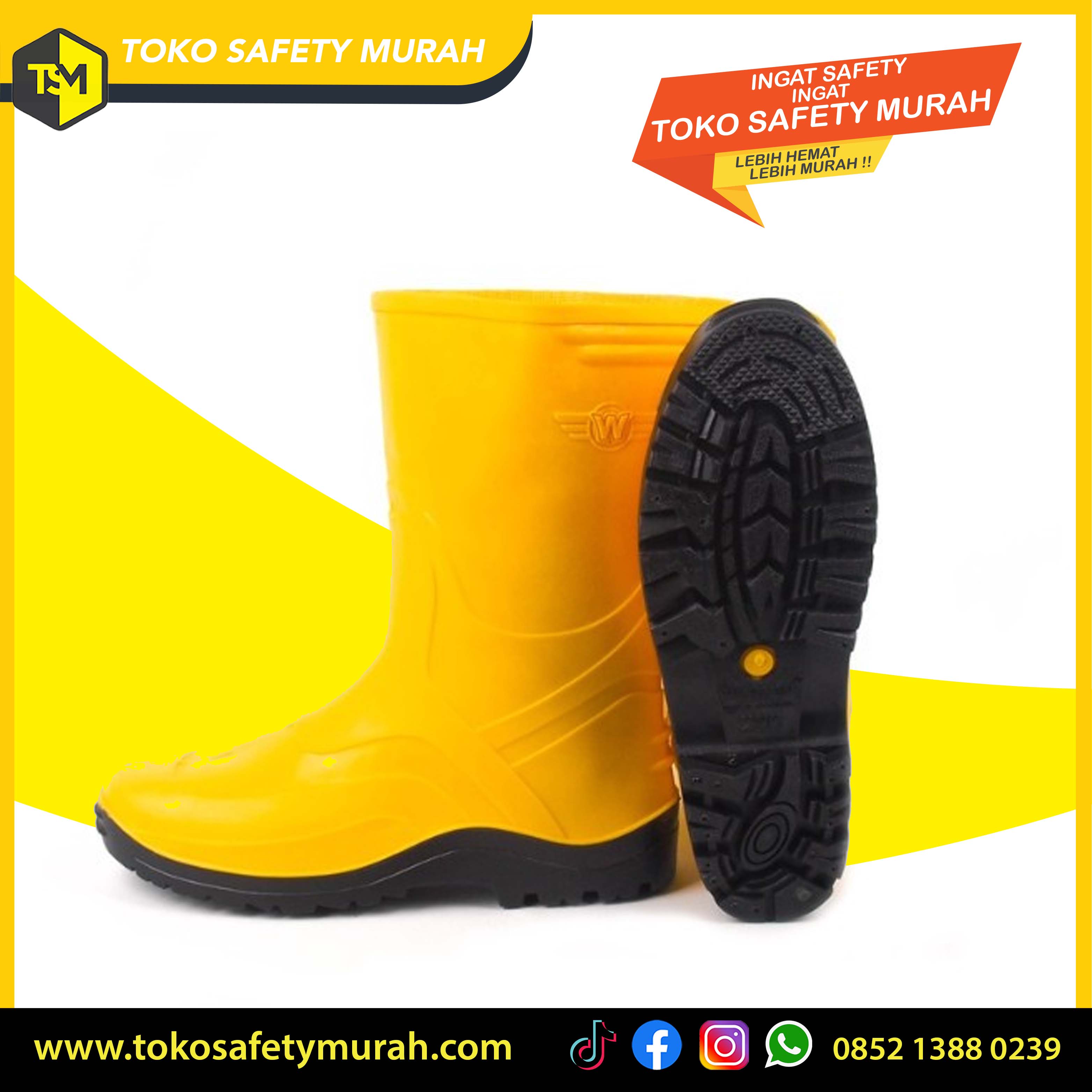 Sepatu Boot Pendek Kuning Boots Karet Lentur Anti Air Antislip APD ...