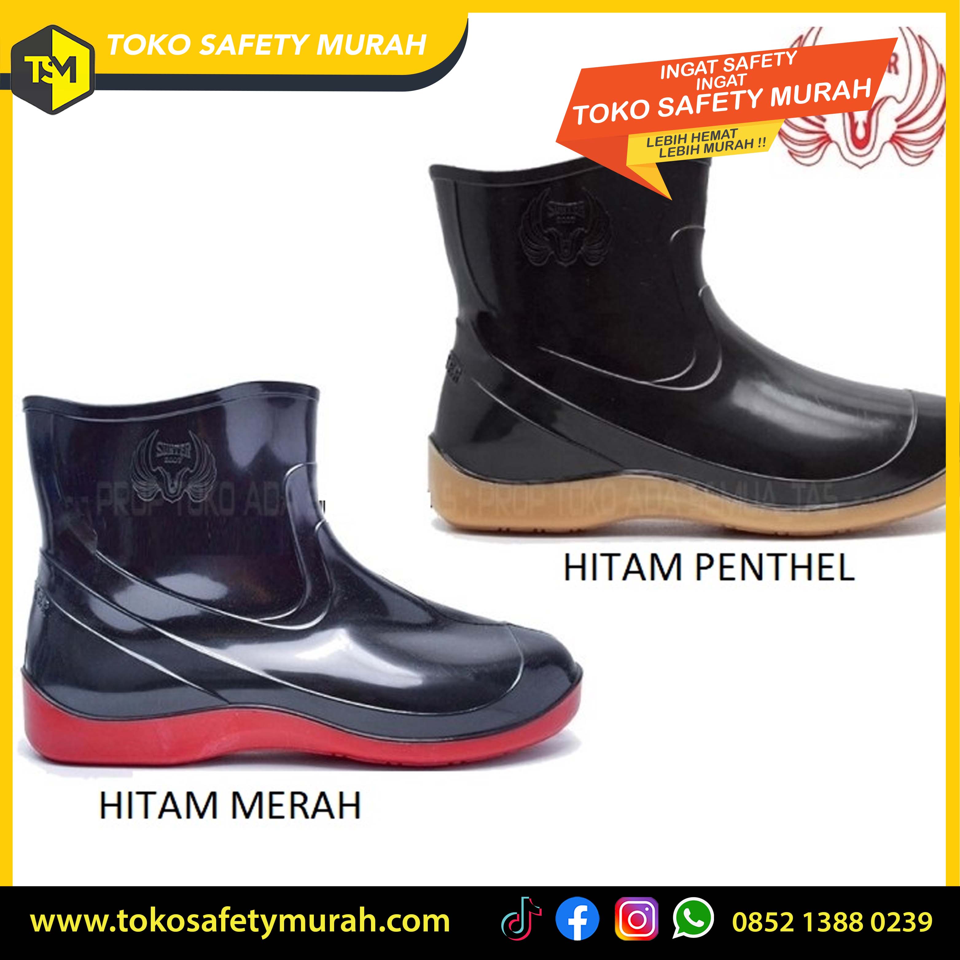 Sepatu Boot Boots Karet Pendek Fashion Black-Red Size 23-28 - Toko ...