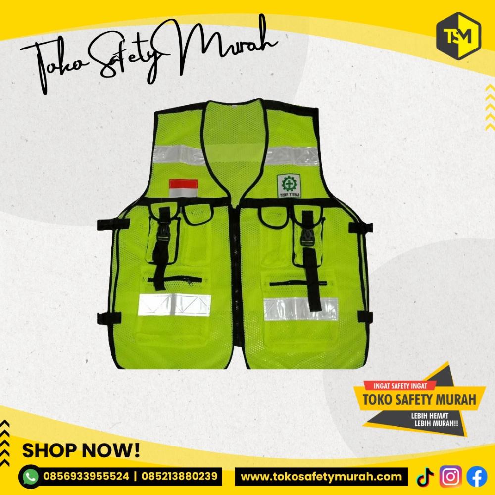Rompi Jaring 6 Kantong Rompi Safety Bordir Logo K3 dan Bendera - Hijau ...