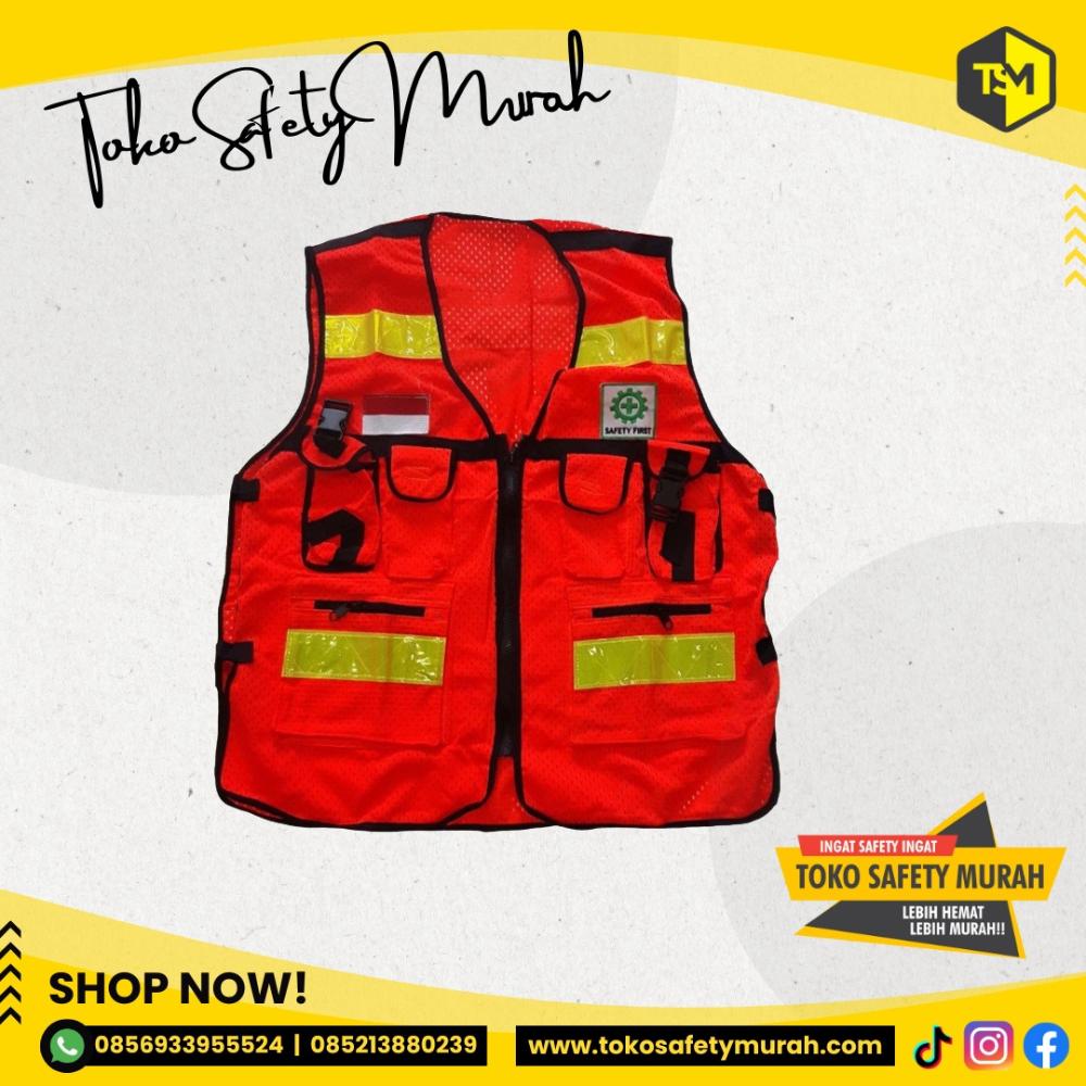 Rompi Jaring Proyek 6 Kantong Rompi Safety Bordir Logo K3 Bendera ...