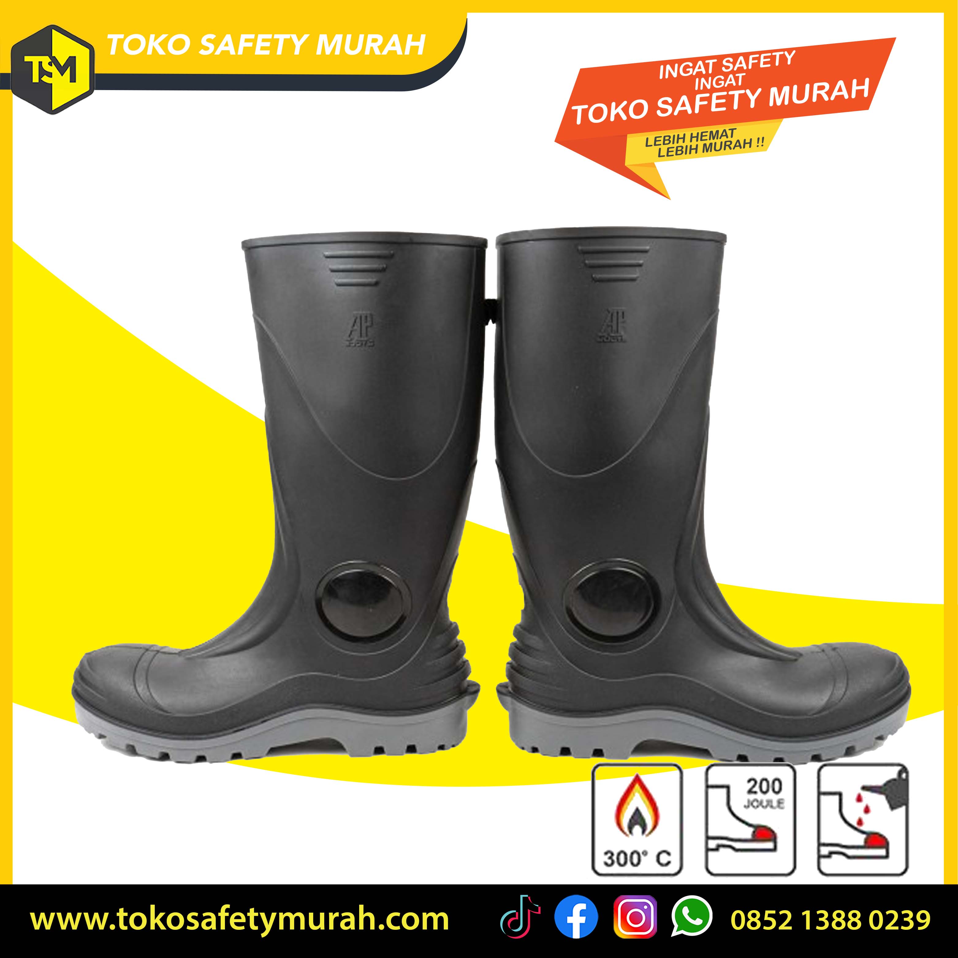 Sepatu Boot Tinggi Toe Cap Steel Toe AP Safety S5 Size 44-46 Hitam ...