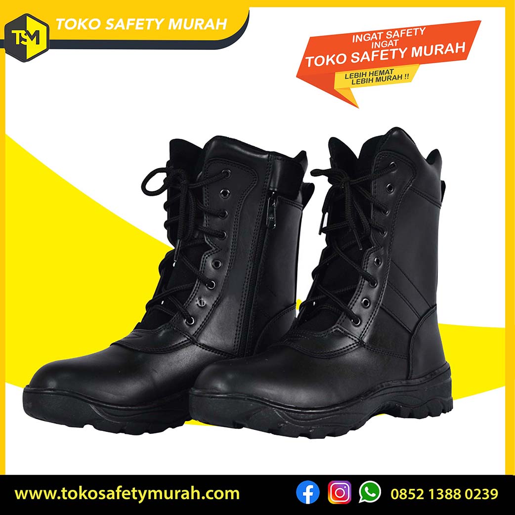 Sepatu Satpam Security TNI AD Resleting Hitam Tali Sepatu PDL TNI Model ...