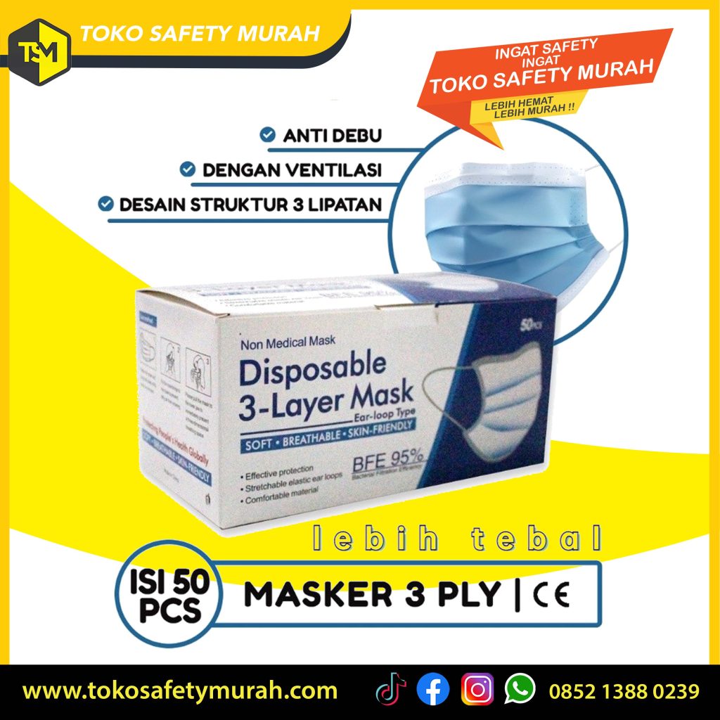 Masker Dokter 3 Ply Masker Debu Asap Penutup Mulut - Toko Safety Murah