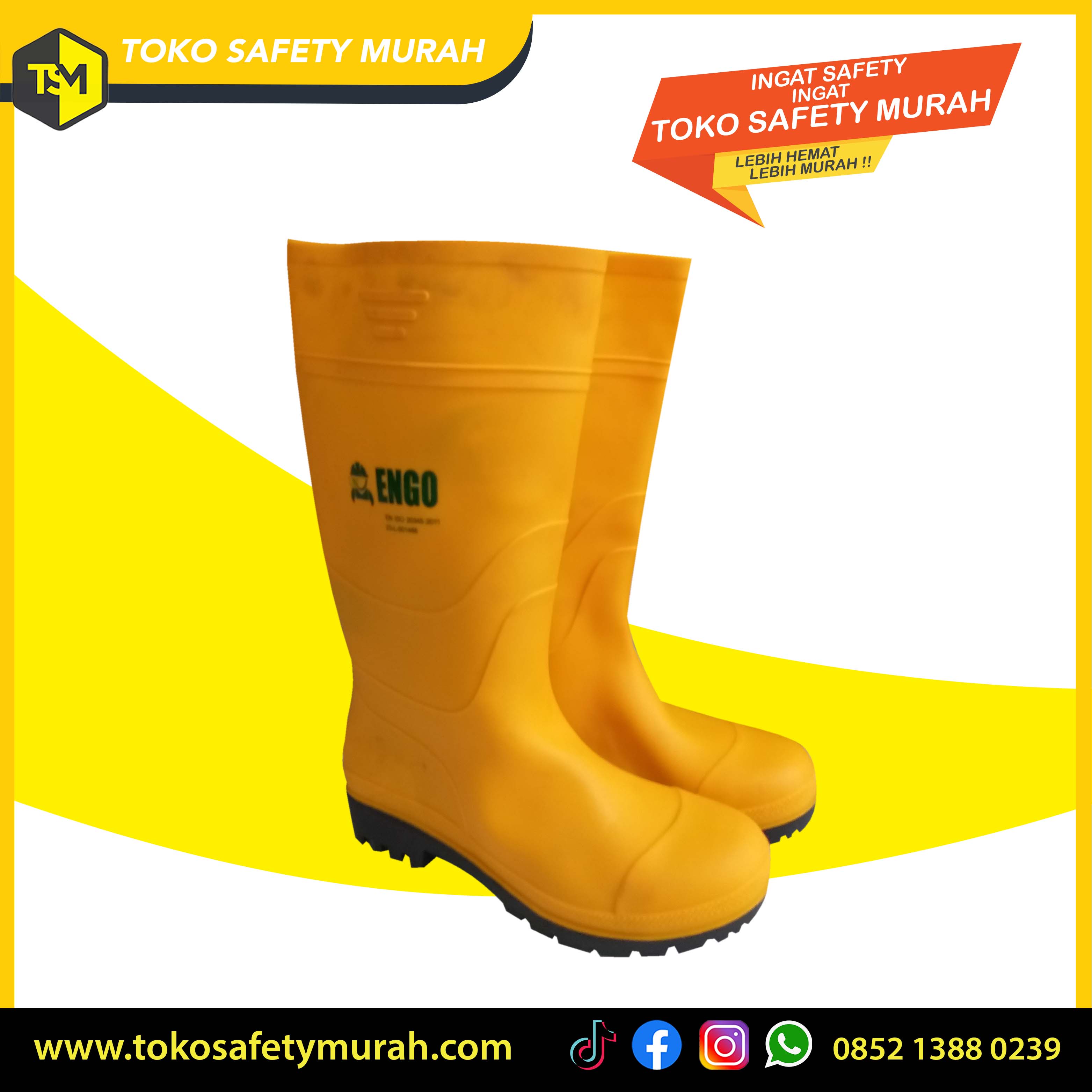 Sepatu Boot Rubber Steel Toe Ujung Besi Sepatu Boot Safety Kuning Size ...