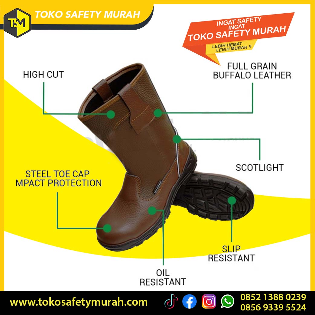 Sepatu Kerja Safety Model Tinggi Warna Coklat Safety Shoes Red Parker ...